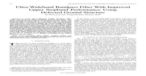 Pdf Ultra Wideband Bandpass Filter With Improved Upper Stopband Performance Using Defected