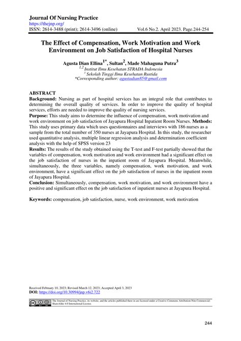 Pdf The Effect Of Compensation Work Motivation And Work Environment