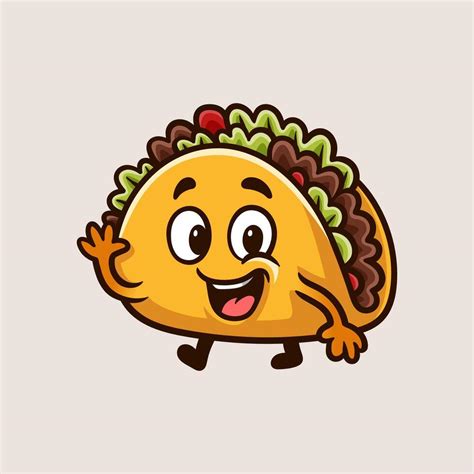 Fun Cute Taco Colored Cartoon Character Isolated Drawing Line Design
