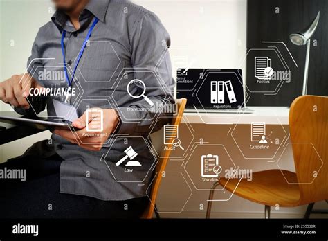 Compliance Virtual Diagram For Regulations Law Standards Requirements And Audit Businessman