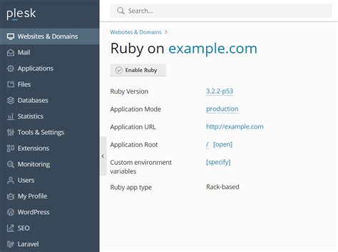 Manage Ruby Applications Documentation From Plesk Knowledge Base
