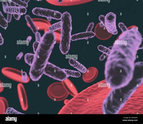 bacteria cell and molecule with abstract render or illustration of