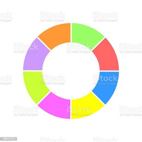도넛 차트 8 개 부문으로 나뉘어진 다채로운 둥근 다이어그램 인포그래픽 휠 아이콘입니다 흰색 배경에 고립 된 여덟 등분으로 자른 원 모양 원형 차트에 대한 스톡 벡터 아트