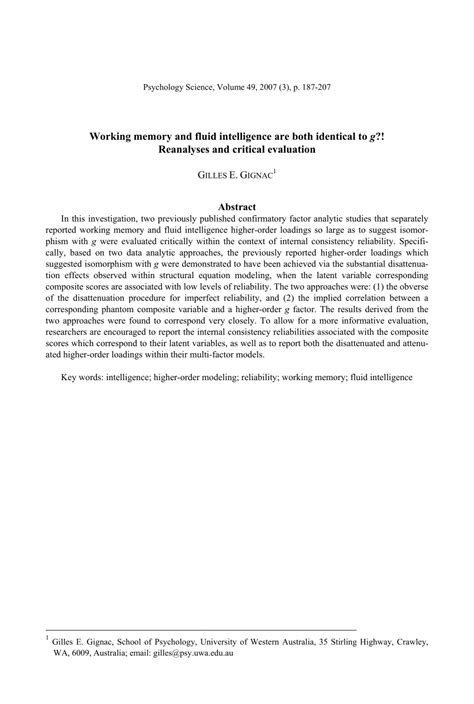 Pdf Working Memory And Fluid Intelligence Are Both Identical To G