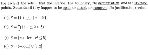 Solved For Each Of The Sets Find The Interior The