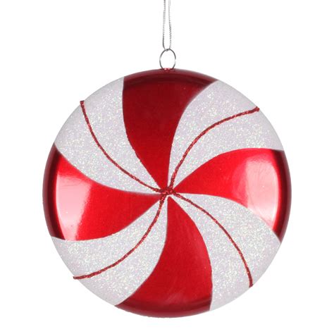 Vickerman 6 Red White Swirl Flat Candy Christmas Ornament
