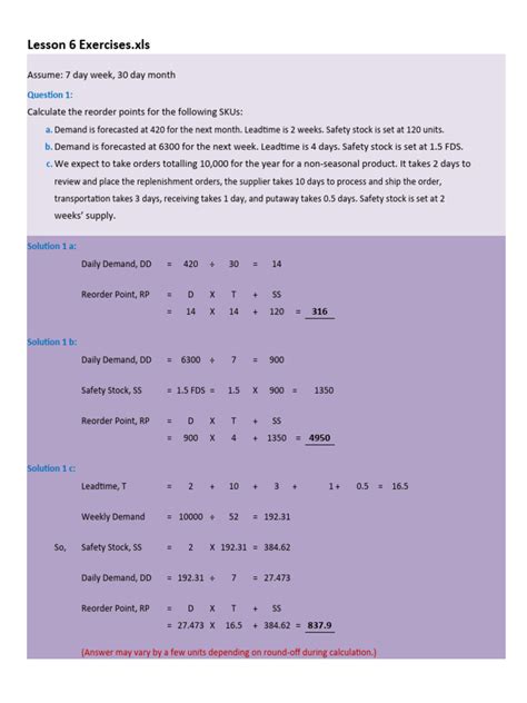 L6 Reorder Point Exercises With Ss Pdf Business Process Business