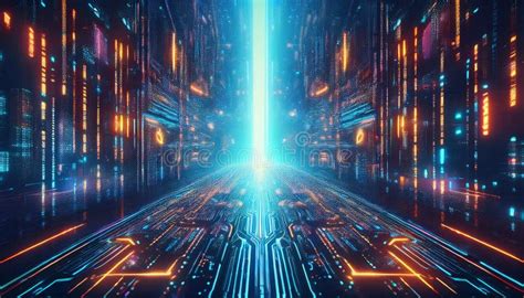 High Tech Cyber Space Binary Codes Background With Lights Stock Illustration Illustration Of