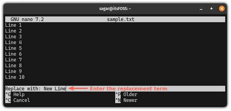 search and replace in the nano text editor