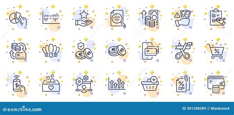 outline set of pie chart inflation and analytics chart line icons for