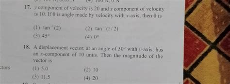 Y Component Of Velocity Is 20 And X Component Of Velocity Is 10 If θ Is