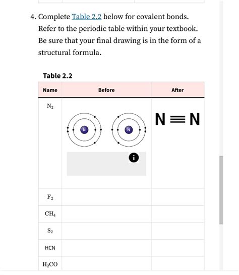 Solved Complete Table 22 ﻿below For Covalent Bonds Refer