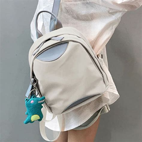 찐코디 K508 심플 베이직 콤비배색 천가방 미니 백팩빈티지 귀여운 캐주얼 캔버스 가벼운 간편 데일리 인형 키링 장식 소풍 피크닉 여행 보조 가방