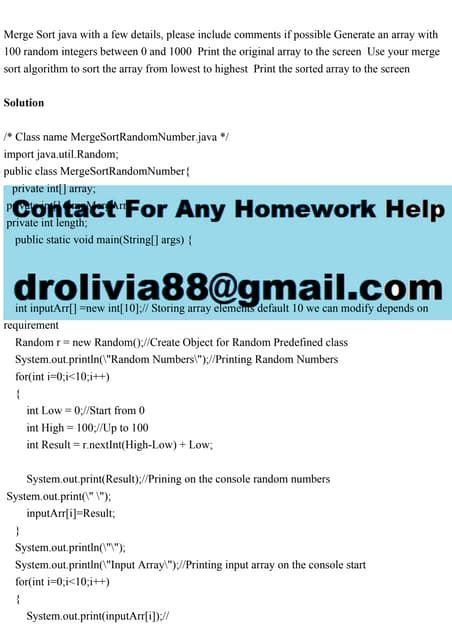 Merge Sort Java With A Few Details Please Include Comments If Possipdf