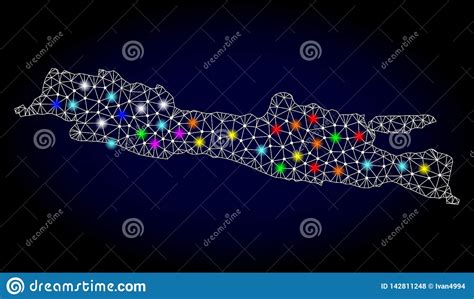 Mesh D Map Of Java Island With Colorful Light Spots Stock Vector Illustration Of Line Java