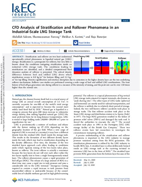 Pdf Cfd Analysis Of Stratification And Rollover Phenomena In An Industrial Scale Lng Storage Tank