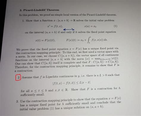 Solved 2 Picard Lindelöf Theorem In This Problem We Proof