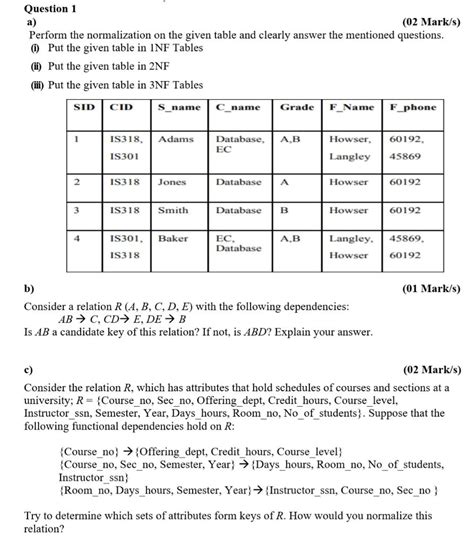 Solved Question A Mark S Perform The Normalization Chegg