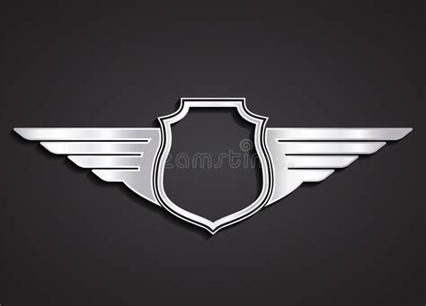 3d Heraldic Shield And Wings Logo Silver Emblem Stock Illustration