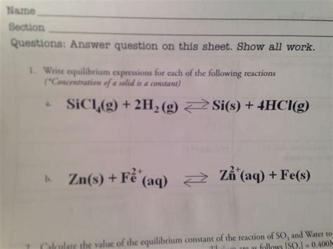 Solved 1 Write Equilibrium Expressions For Each Of The