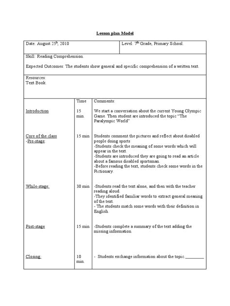 Lesson Plan Model Pdf