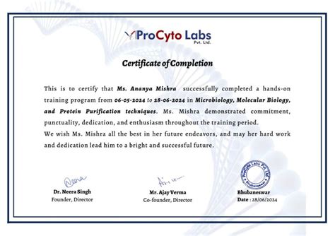 I Am Very Delighted To Share That I Have Completed My Internship At Procyto Labs Pvt Ltd