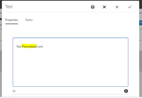 Text Component Link Plugin Does Not Allow Personalization Tokens To Be Inserted As Link