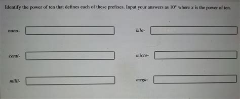 Solved Identify The Power Of Ten That Defines Each Of These