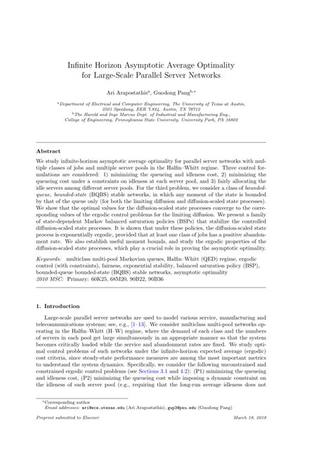 Pdf Infinite Horizon Asymptotic Average Optimality For Large Scale Parallel Server Networks