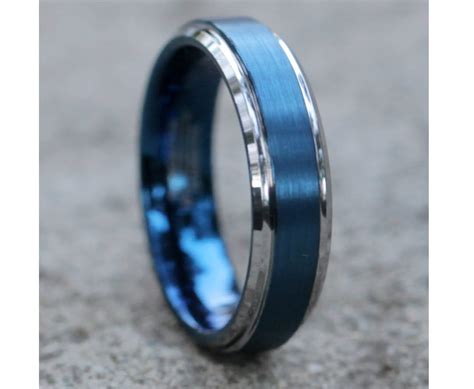 Blue Tungsten Wedding Band Blue Tungsten Ring 6mm Blue Tungsten
