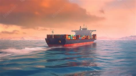 A Container Ship Is Floating On The Ocean Powerpoint Background For