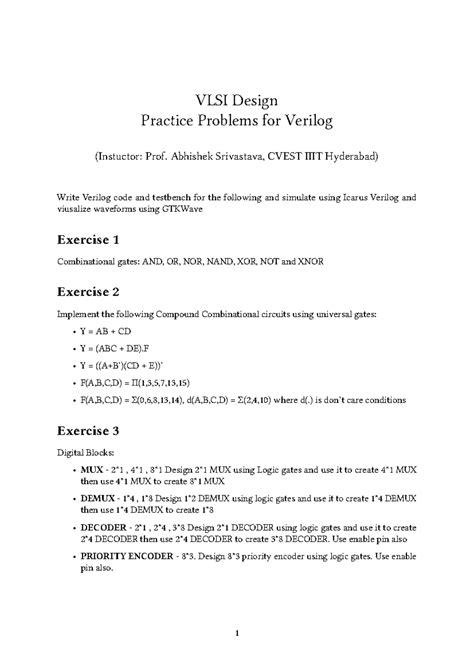 Vlsi Design Practice Problems For Verilog Prof Abhishek Srivastava Studocu