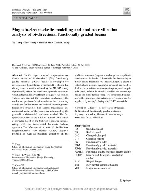Magneto Electro Elastic Modelling And Nonlinear Vibration Analysis Of Bi Directional