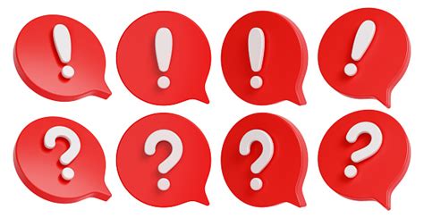 말풍선 표지판이 설정되었습니다 빨간색 대화 상자는 물음표와 느낌표가 있는 구름입니다 3d 렌더링 0명에 대한 스톡 사진 및 기타 이미지 Istock