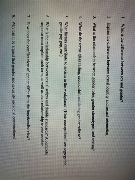 Solved 1 What Is The Difference Between Sex And Gender 2