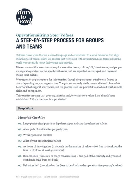 Operationalizing Your Oganization Or Teams Values 092121 1 Pdf