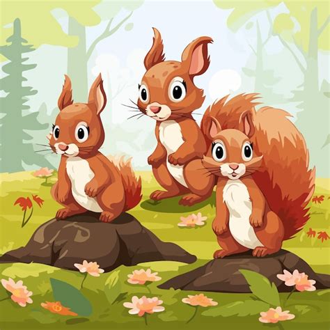 Playful Squirrels In Vibrant Garden Illustration Premium Ai Generated Vector
