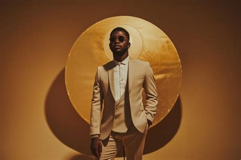 Handsome Fashion Model In Luxury Suit Male Dress With Champagne Gold