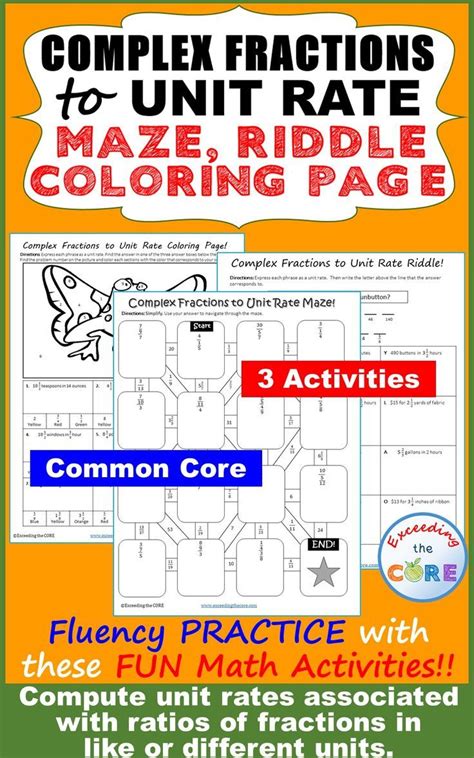Complex Fractions To Unit Rate Maze Riddle Coloring Page By Number Activities Fun Math