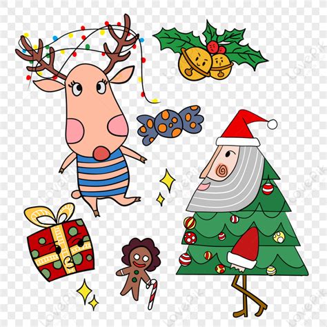 손으로 그린 평면 선형 크리스마스 일러스트 스티커카드축하 Png 일러스트 무료 다운로드 Lovepik