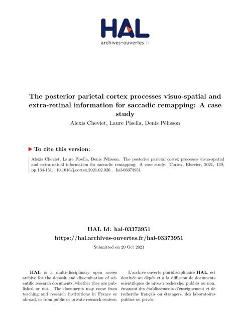 Pdf The Posterior Parietal Cortex Processes Visuo Spatial And Extra Retinal Information For