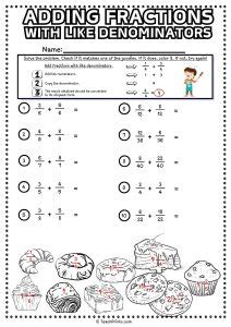 Free Adding Fractions With Like Denominators Worksheets Teach Prints