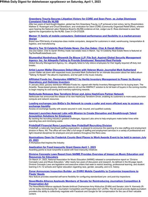 Prweb Prweb Daily Digest For — — On Saturday April 1 2023 Milled
