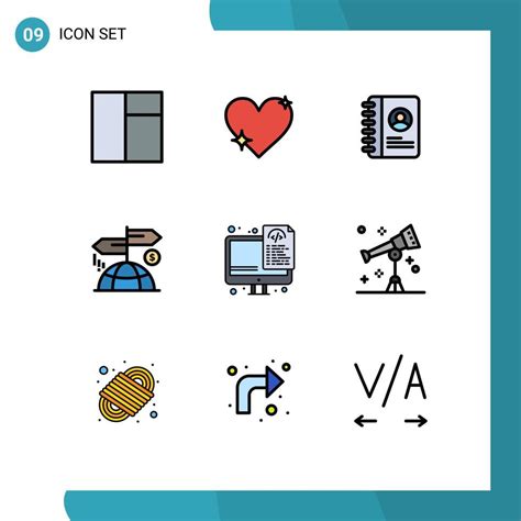 Set Of 9 Modern Ui Icons Symbols Signs For Files Optimization Contact Coding Finance Editable