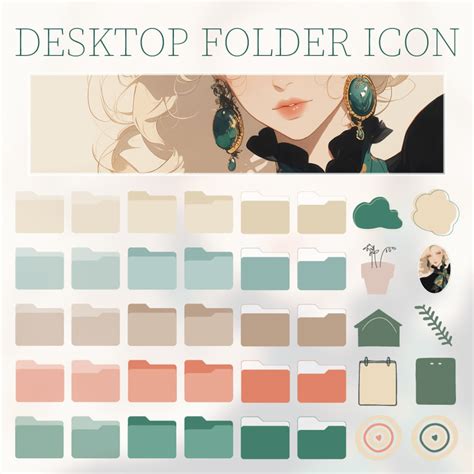 Vintage Boho Color Folder Icon Pack Green Beige Ivory Coral Blue Decor Icon For Mac And Windows