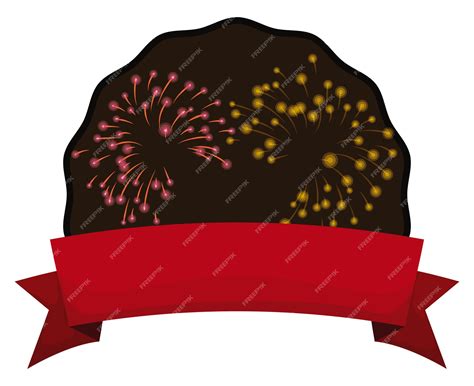Premium Vector Festive Button With Fireworks Display Inside Of It Decorated With A Red Ribbon