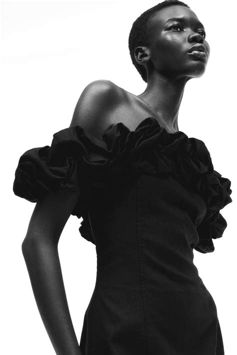 러플 오프숄더 드레스 블랙 여성 Handm Kr