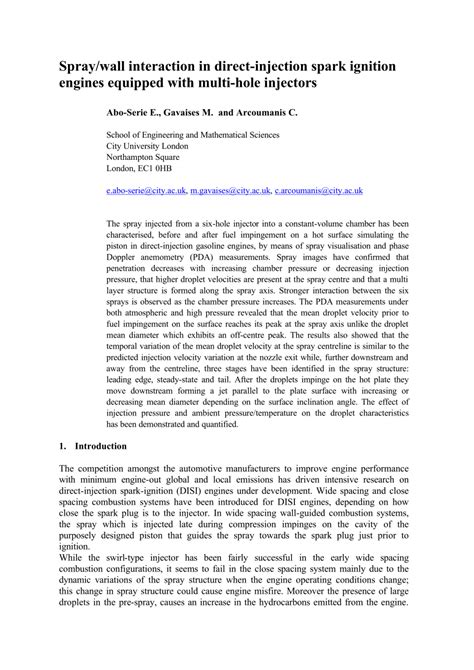 Pdf Spraywall Interaction In Direct Injection Spark Ignition Engines Equipped With Multi Hole