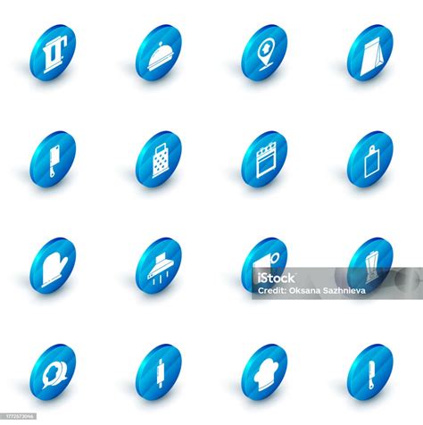 세트 음식 쟁반 요리사 모자 위치 가방 커피 콩 고기 다지기 오븐 장갑 강판 도마 및 아이콘으로 덮여 있습니다 벡터 3차원 형태에 대한 스톡 벡터 아트 및 기타 이미지