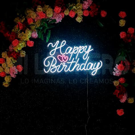 Letrero Luminoso Neon Led Happy Birthday Blanco Flexible